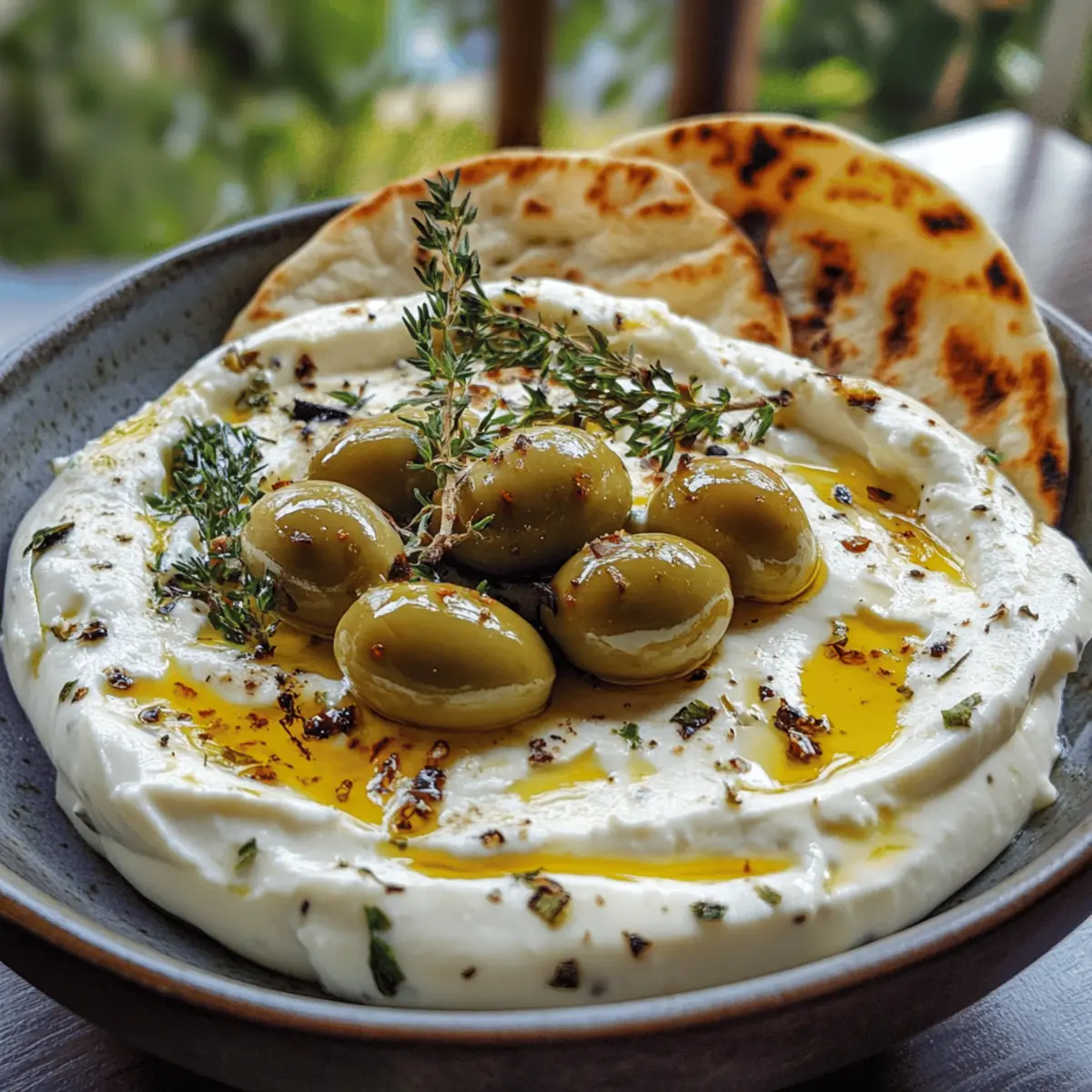 Irresistible Creamy Middle Eastern Labneh with Flatbread & Olives